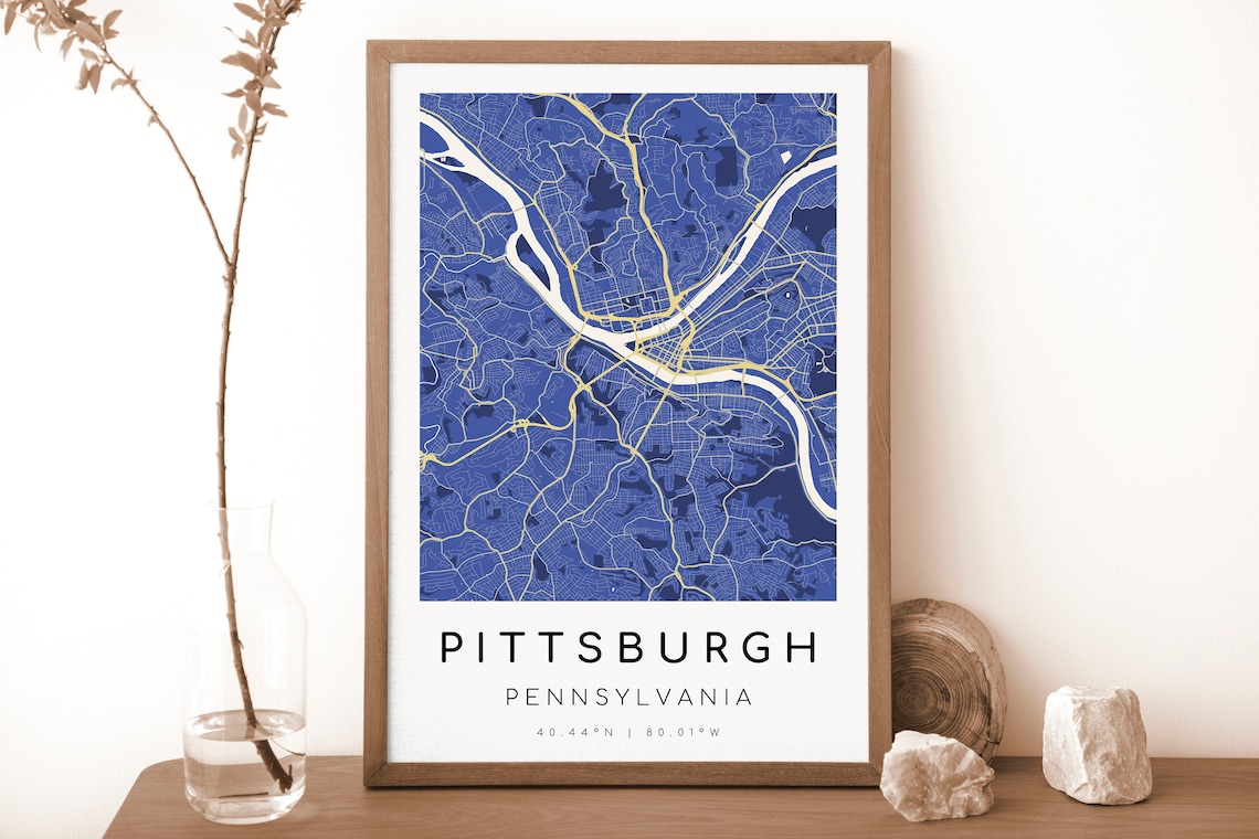 PITTSBURGH Pennsylvania Map Print Map of Pittsburgh Digital Wall Art ...