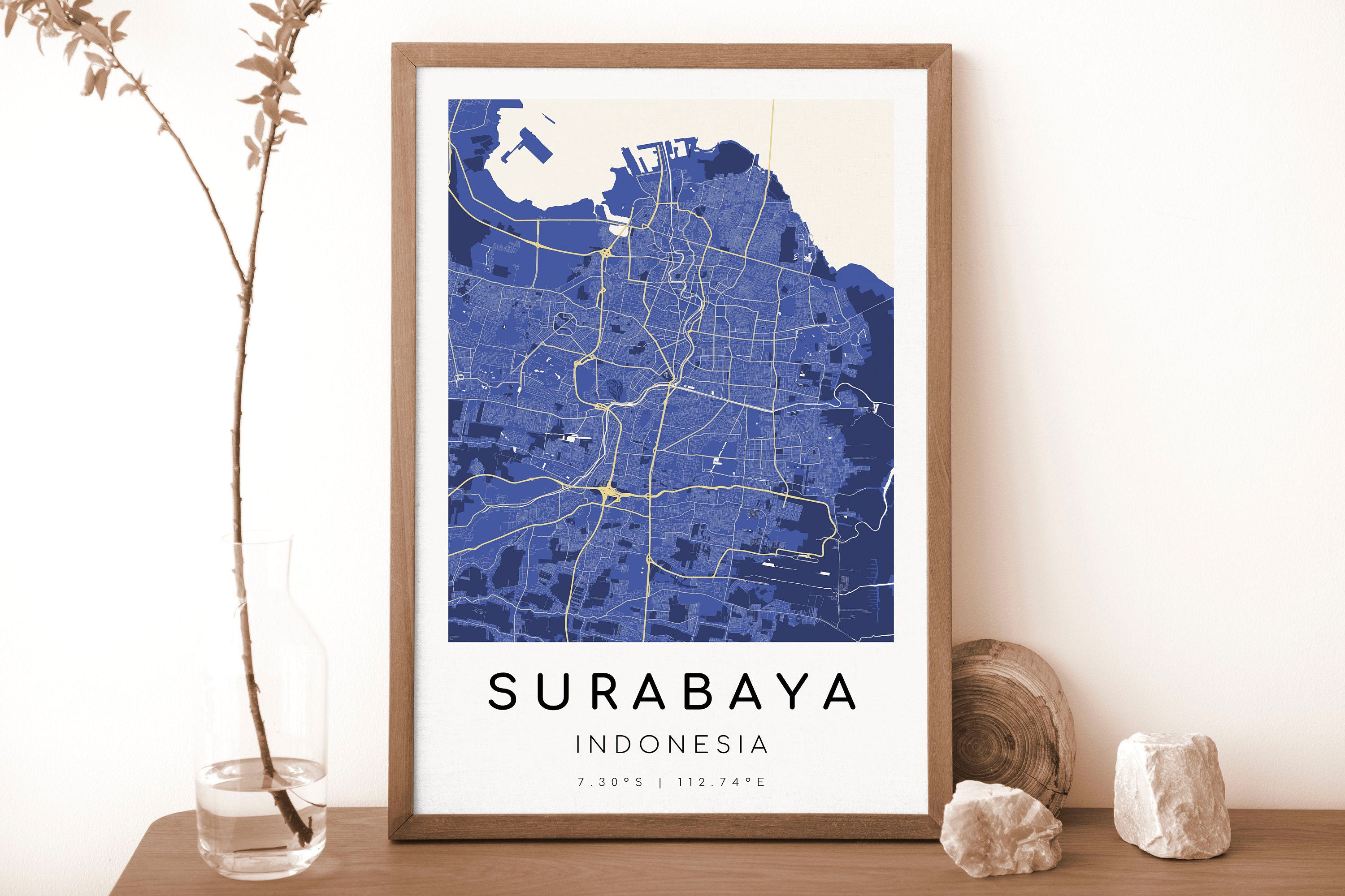 SURABAYA Indonesia Map Print | Map of Surabaya | Digital Wall Art ...