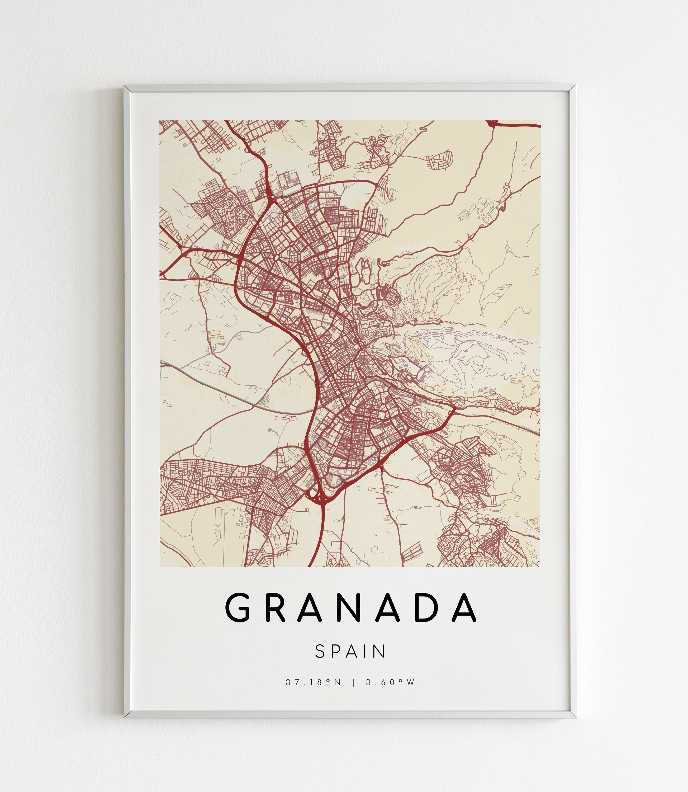 GRANADA Spain Map Print Map of Granada Digital Wall Art Granada City ...
