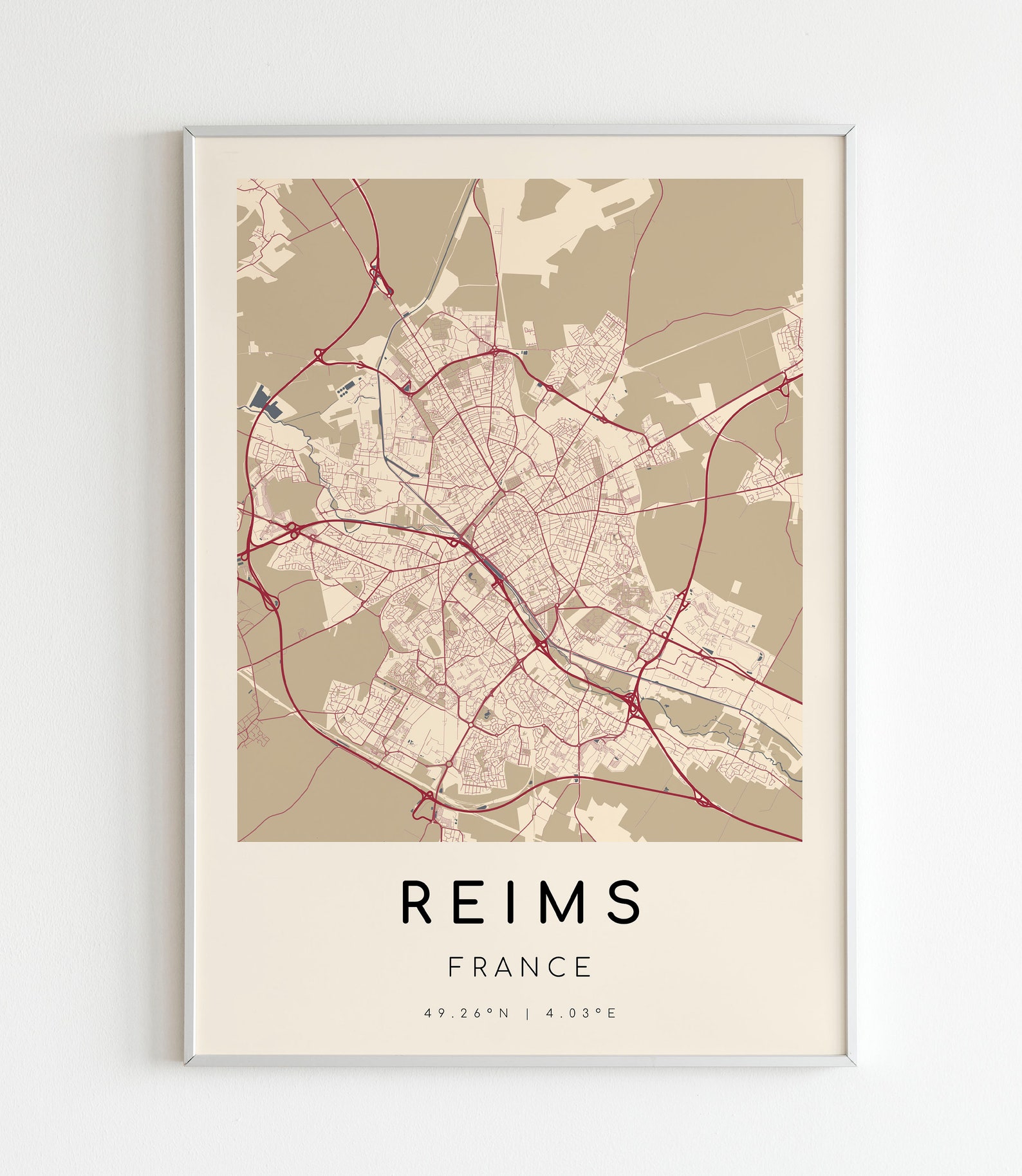 REIMS France Map Print | Map of Reims | Digital Wall Art | Reims City ...