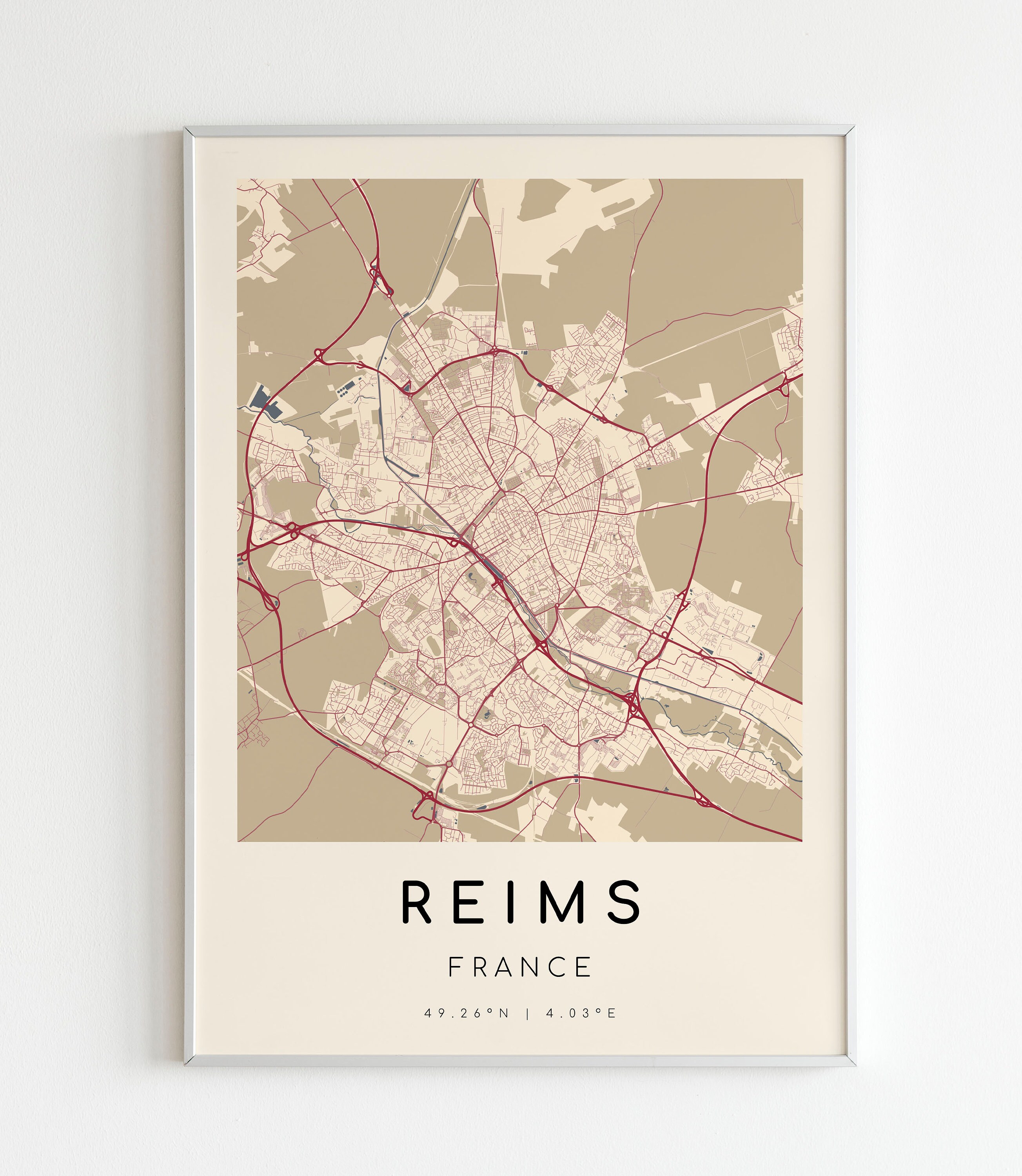 REIMS France Map Print | Map of Reims | Digital Wall Art | Reims City ...