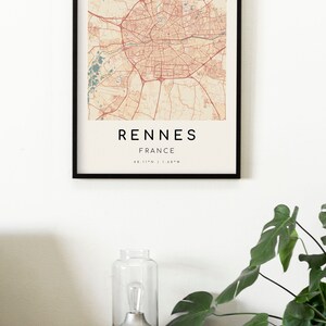 RENNES France Map Print | Map of Rennes | Digital Wall Art | Rennes ...
