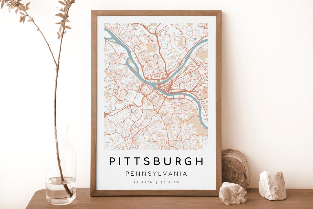 PITTSBURGH Pennsylvania Map Print | Map of Pittsburgh | Digital Wall ...