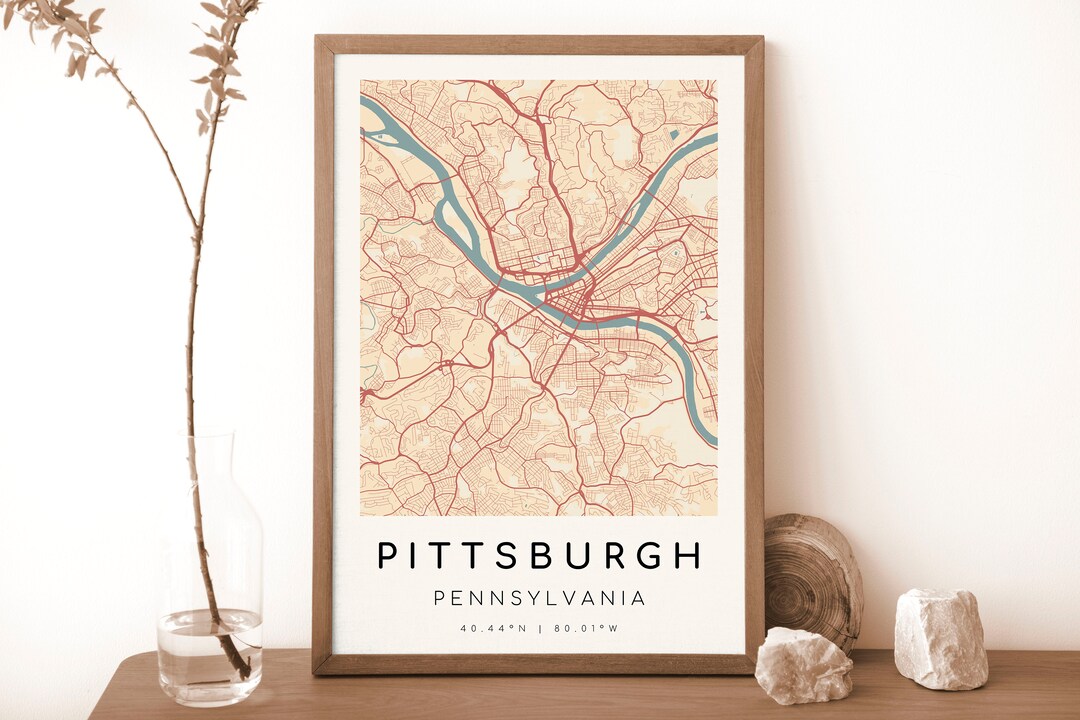 PITTSBURGH Pennsylvania Map Print | Map of Pittsburgh | Digital Wall ...
