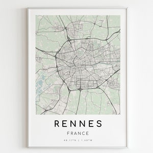 RENNES France Map Print | Map of Rennes | Digital Wall Art | Rennes ...