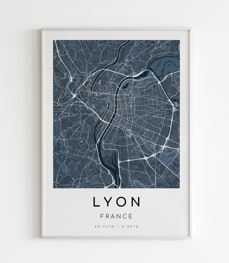 LYON Francia Mapa Impresión / Mapa de Lyon / Arte de pared digital ...