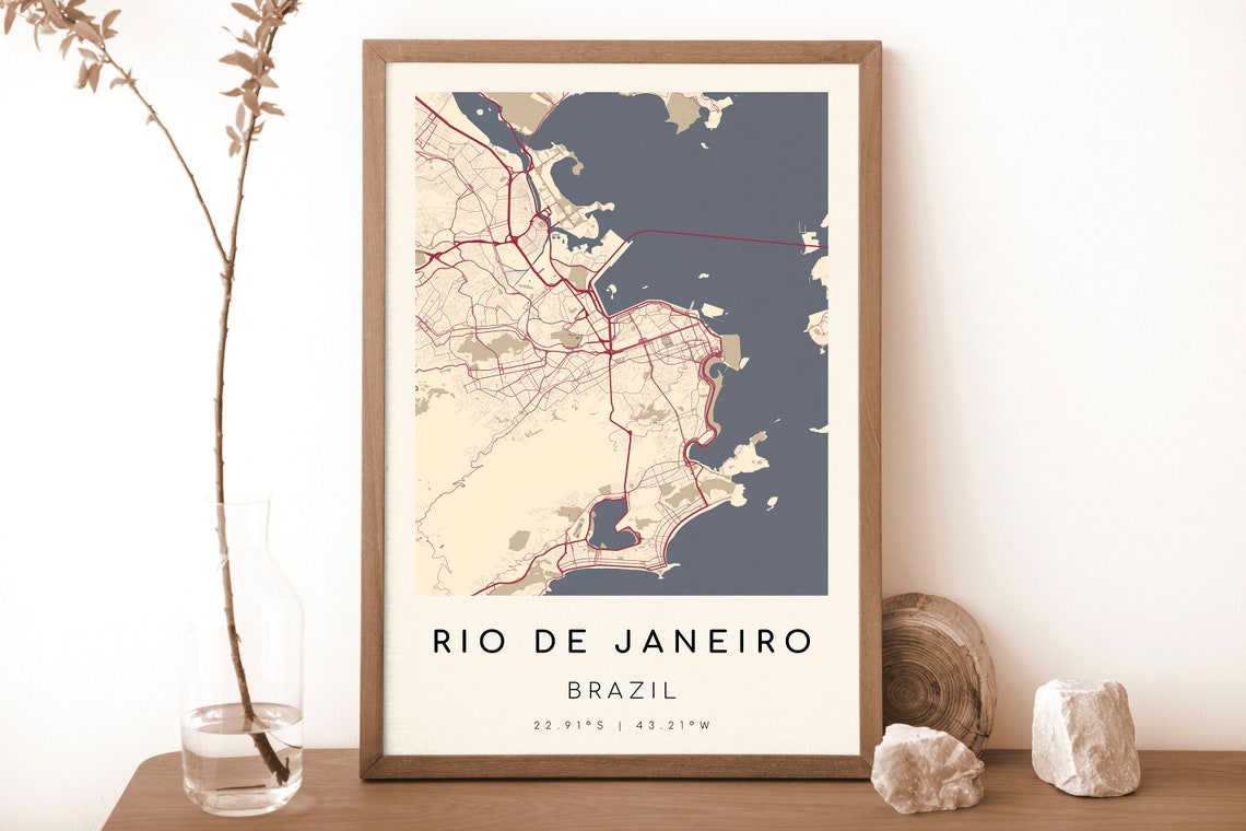 RIO DE JANEIRO Brazil Map Print Map of Rio De Janeiro Rio De Janeiro ...