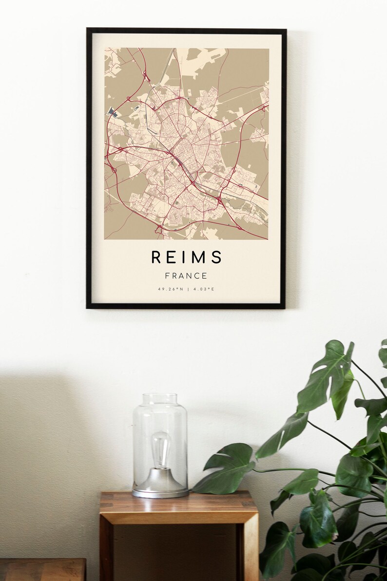 REIMS France Map Print | Map of Reims | Digital Wall Art | Reims City ...