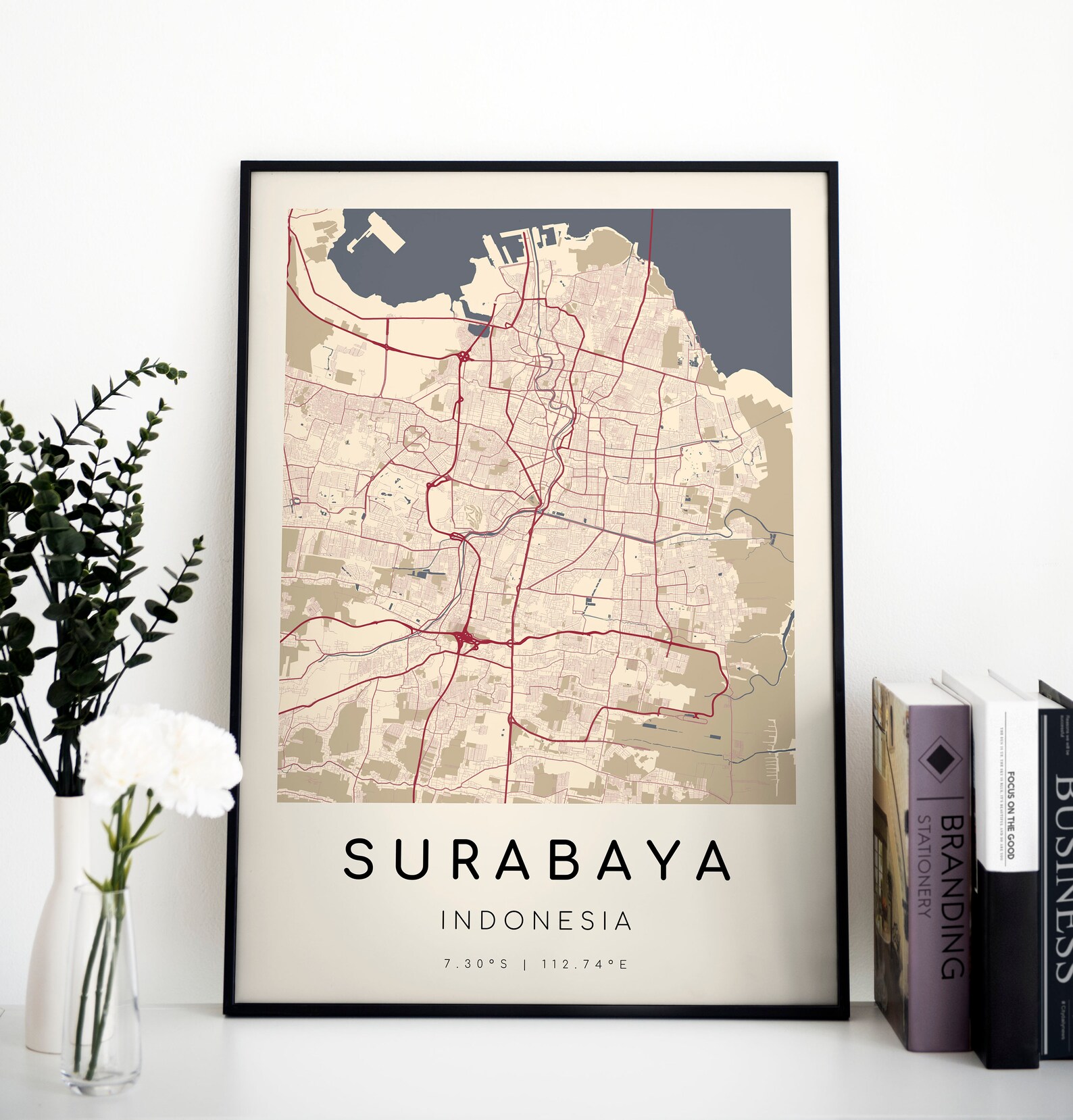 SURABAYA Indonesia Map Print | Map of Surabaya | Digital Wall Art ...