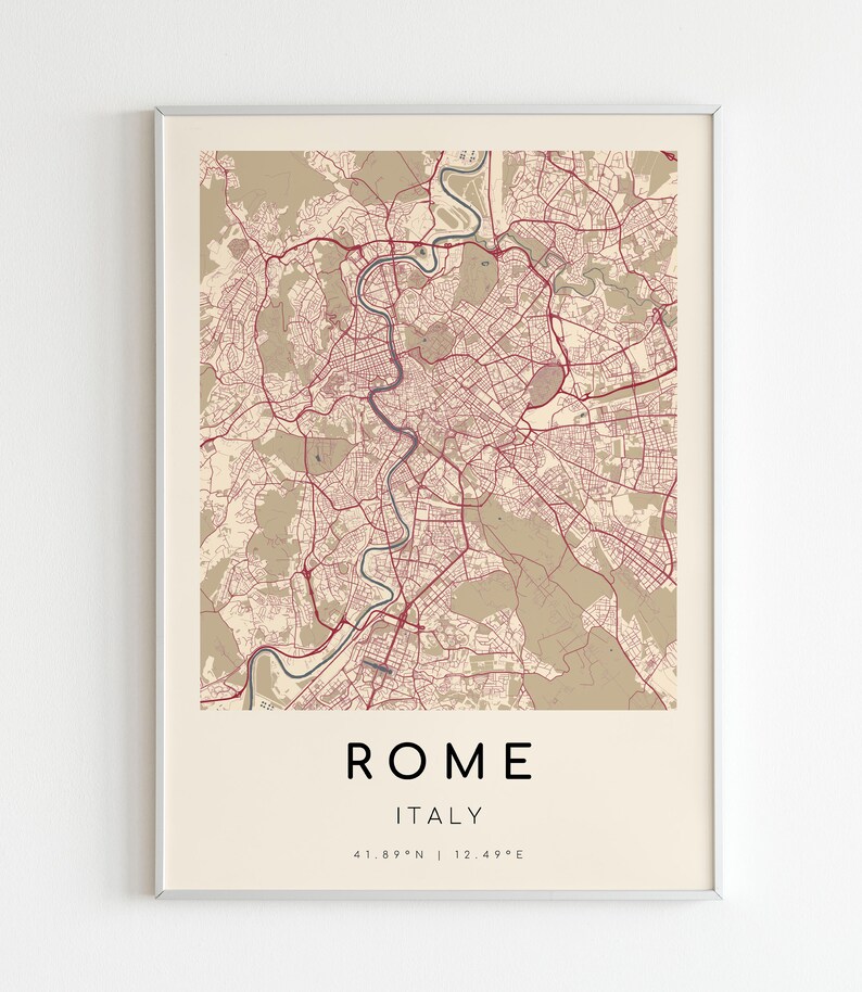 ROME Italy Map Print Map of Rome Digital Wall Art Rome City Map Poster ...