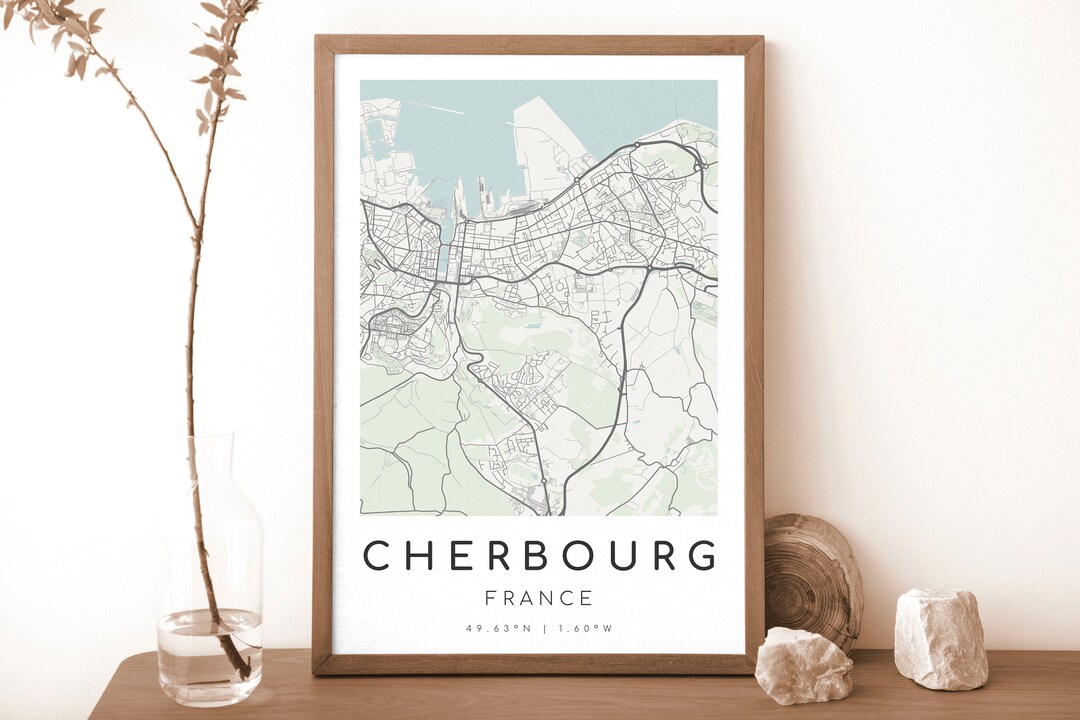 CHERBOURG France Map Print | Map of Cherbourg | Digital Wall Art ...