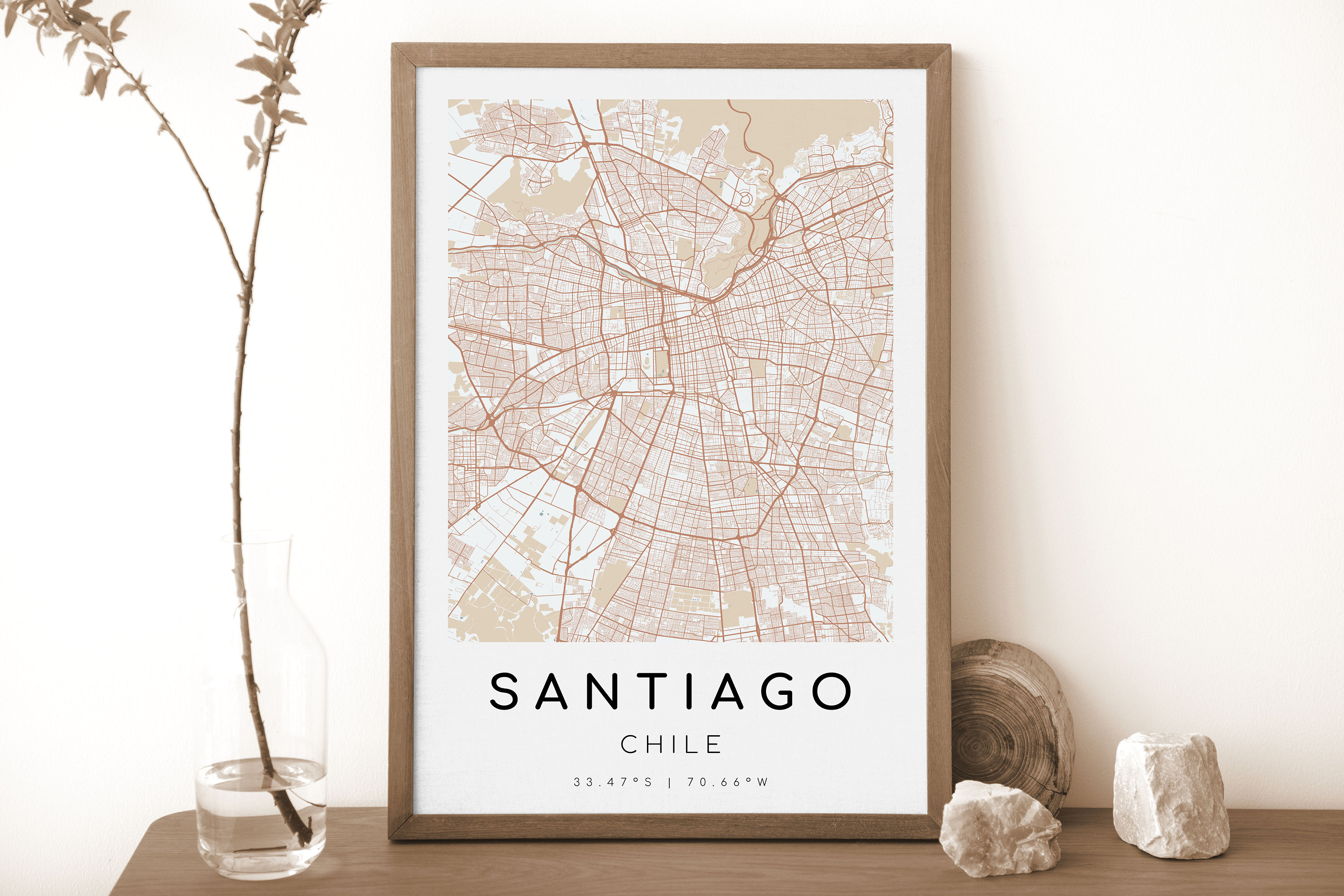 SANTIAGO Chile Map Print Map of Santiago Digital Wall Art Santiago City ...