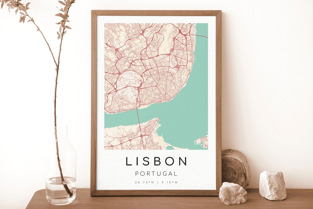 LISBON Portugal Map Print | Map of Lisbon | Digital Wall Art | Lisbon ...