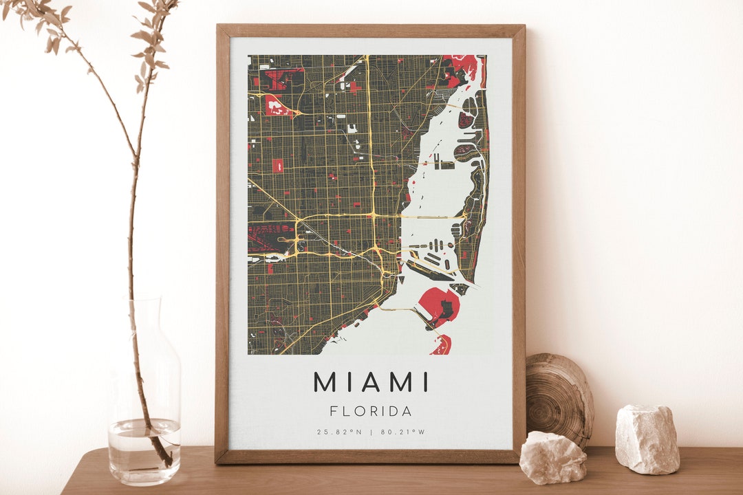 MIAMI Florida Map Print | Map of Miami | Digital Wall Art | Miami City ...