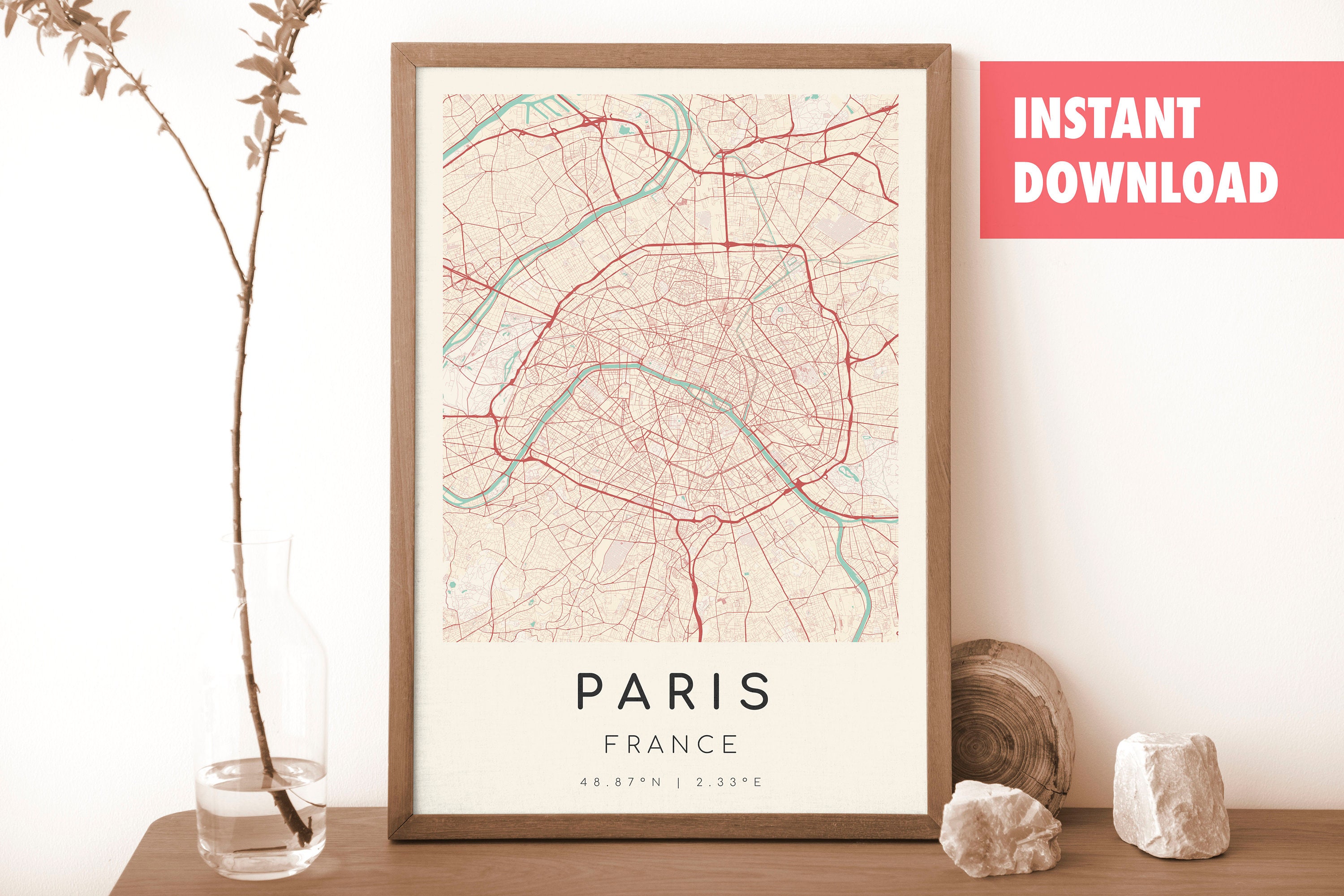 PARIS France Map Print Map of Paris Digital Wall Art Paris City Map ...