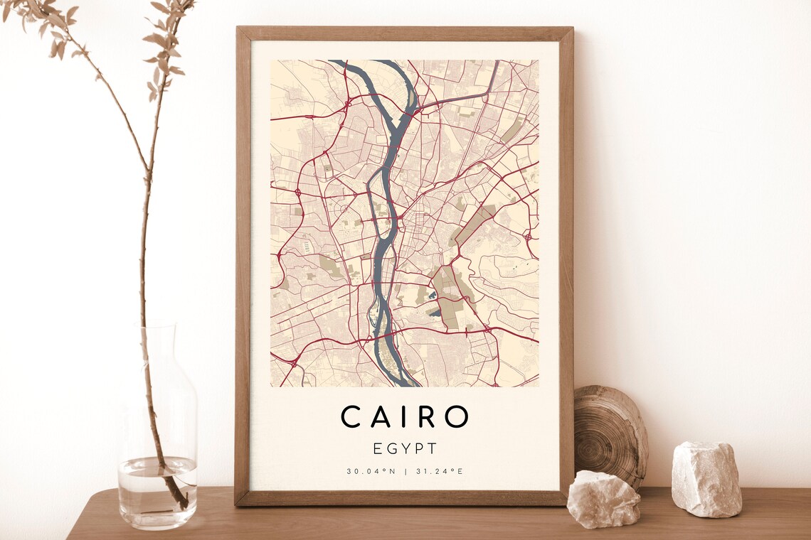 CAIRO Egypt Map Print Map of Cairo Digital Wall Art Cairo City Map ...