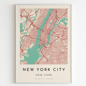 NEW YORK CITY New York Map Print | Map of New York City | Digital Wall ...