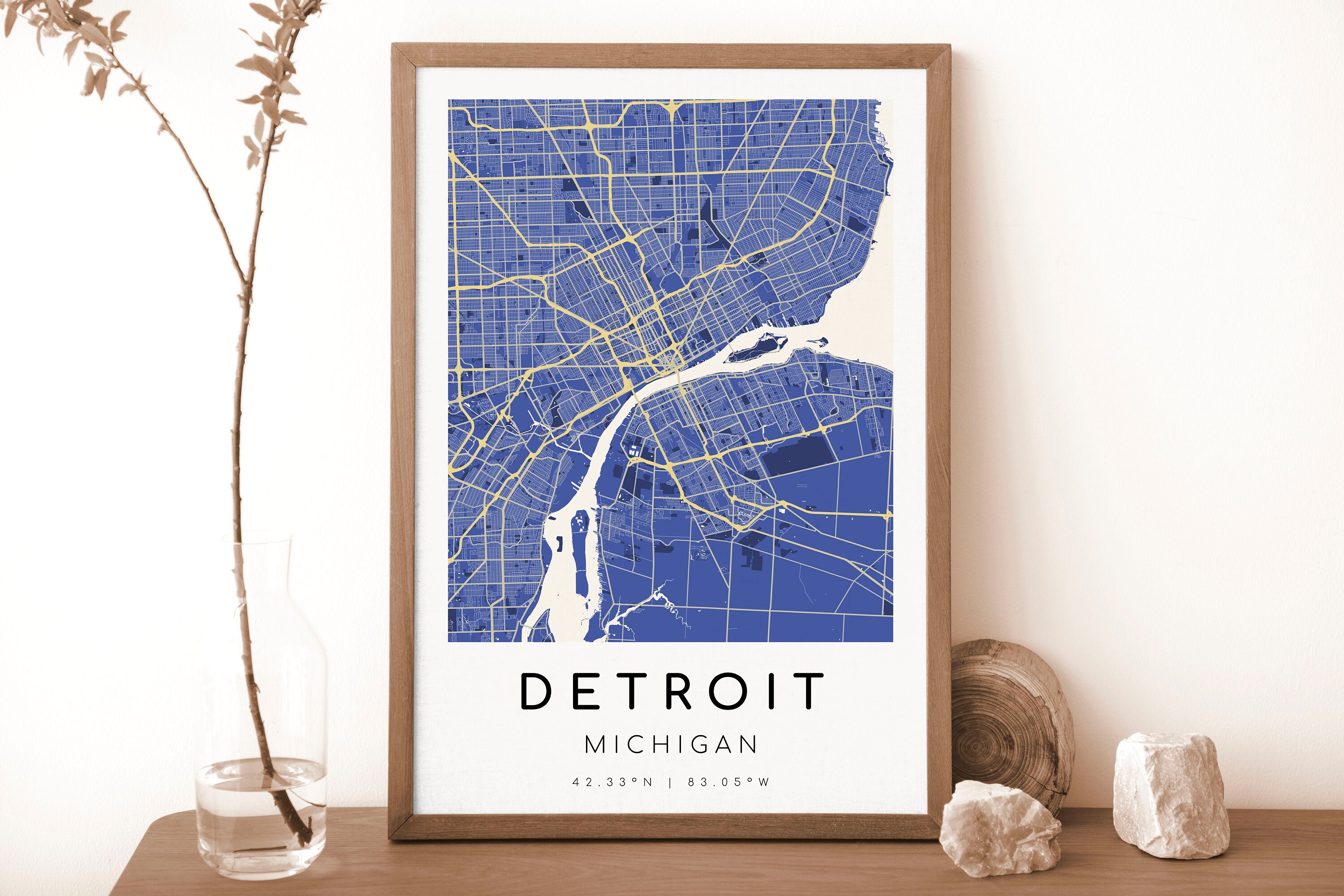 DETROIT Michigan Map Print | Map of Detroit | Digital Wall Art ...