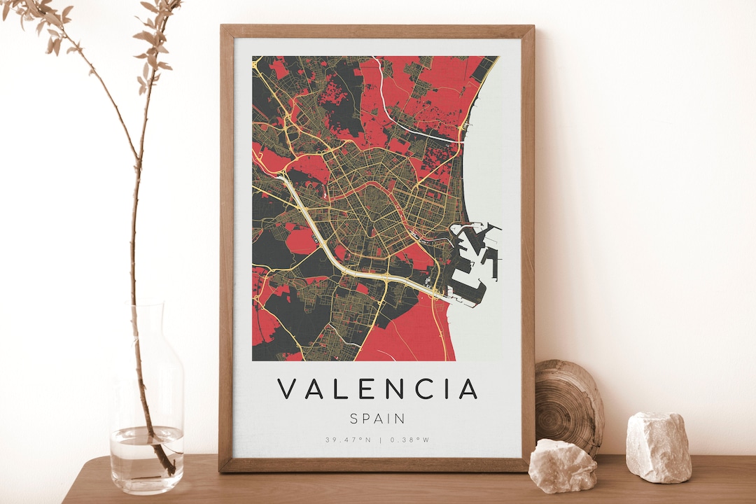 VALENCIA Spain Map Print | Map of Valencia | Digital Wall Art ...