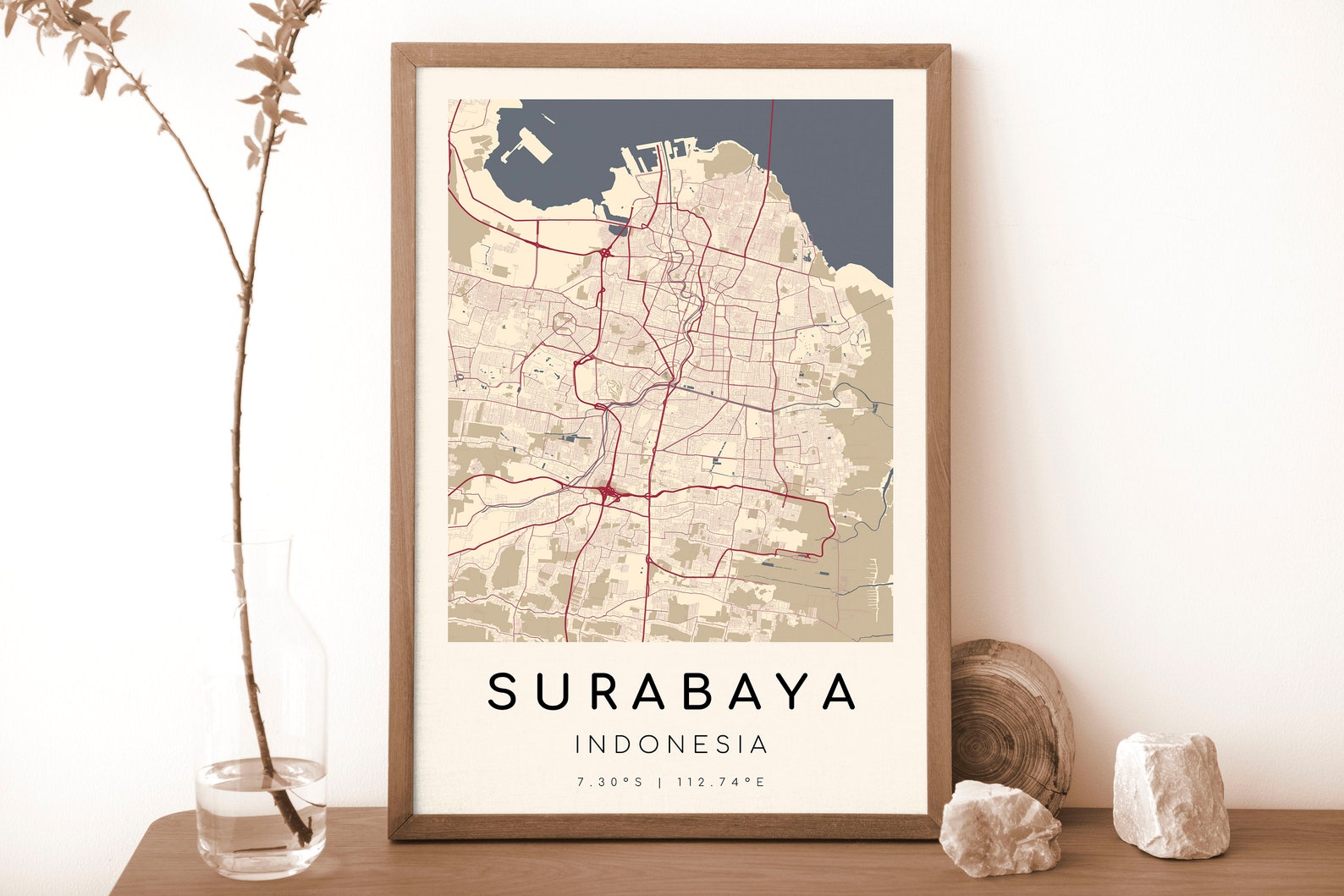 SURABAYA Indonesia Map Print | Map of Surabaya | Digital Wall Art ...
