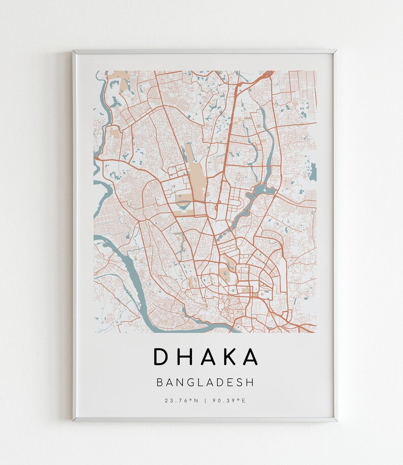 DHAKA Bangladesh Map Print Map of Dhaka Digital Wall Art Dhaka City Map ...