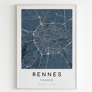 RENNES France Map Print | Map of Rennes | Digital Wall Art | Rennes ...