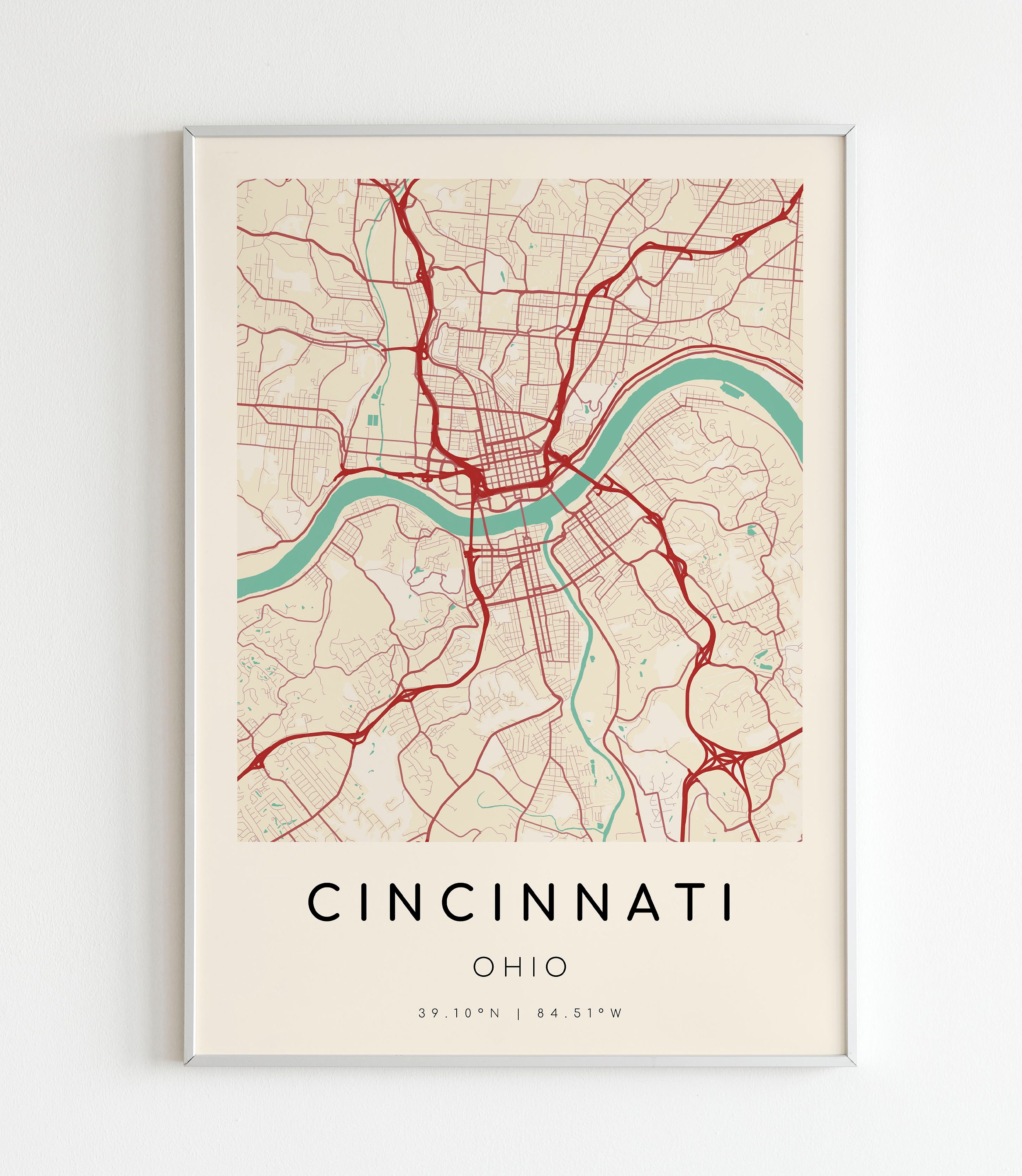 CINCINNATI Ohio Map Print | Map of Cincinnati | Digital Wall Art ...