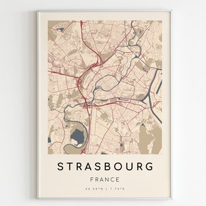 STRASBOURG France Map Print | Map of Strasbourg | Digital Wall Art ...