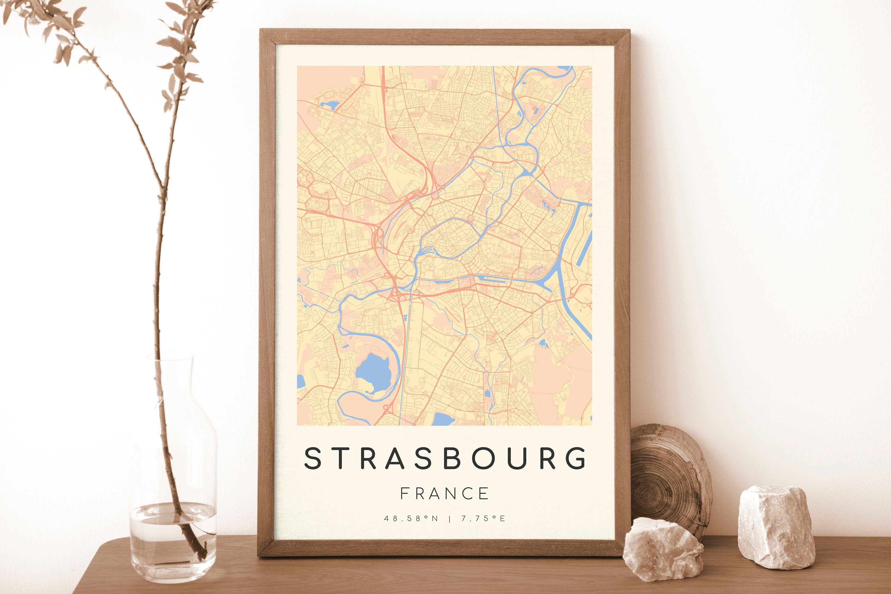 STRASBOURG France Map Print Map of Strasbourg Digital Wall Art ...
