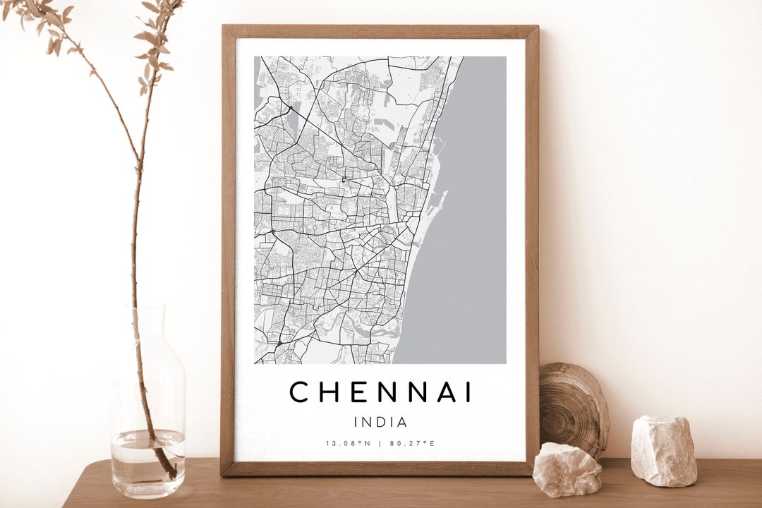 CHENNAI India Map Print | Map of Chennai | Digital Wall Art | Chennai ...