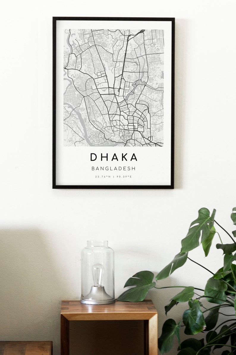 DHAKA Bangladesh Map Print Map of Dhaka Digital Wall Art Dhaka City Map ...
