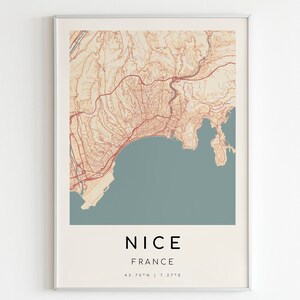 NICE France Map Print | Map of Nice | Digital Wall Art | Nice City Map ...