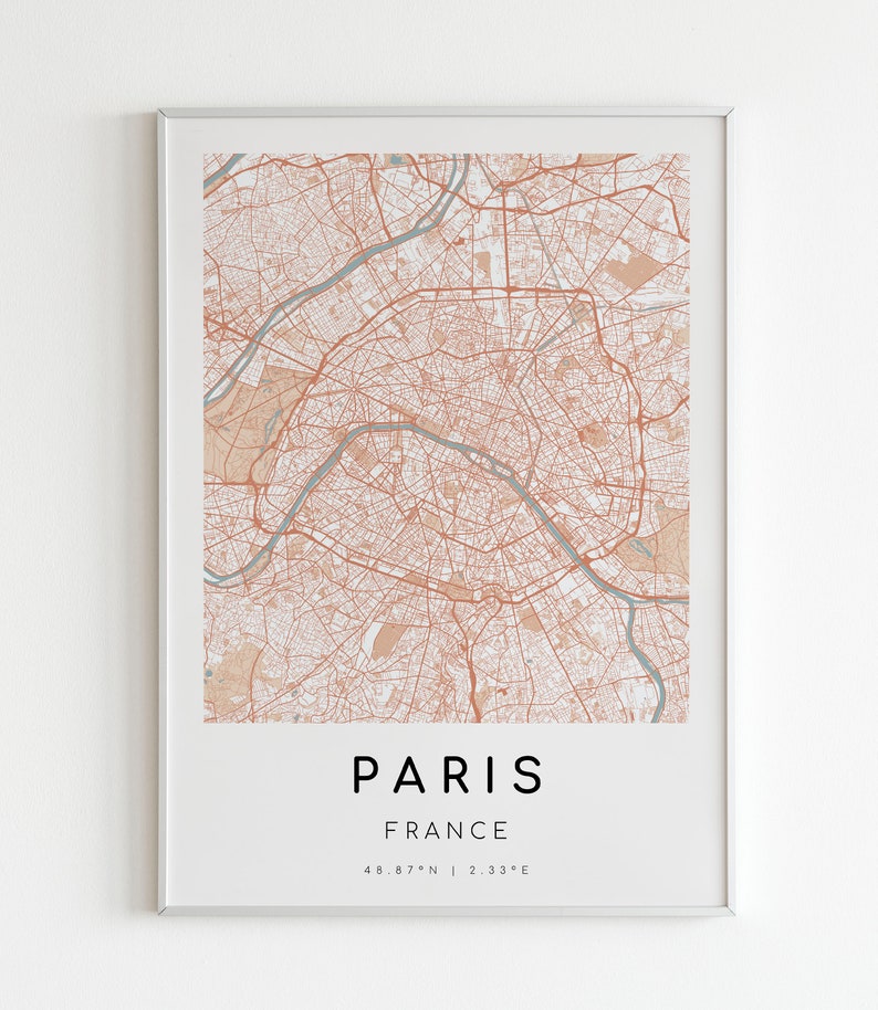 PARIS France Map Print Map of Paris Digital Wall Art - Etsy