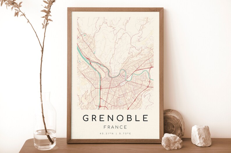 GRENOBLE France Map Print | Map of Grenoble | Digital Wall Art ...