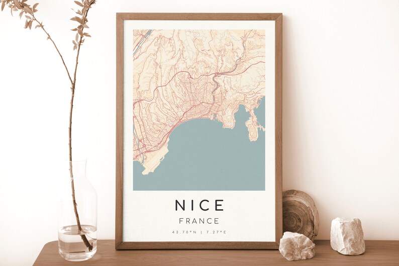 NICE France Map Print | Map of Nice | Digital Wall Art | Nice City Map ...