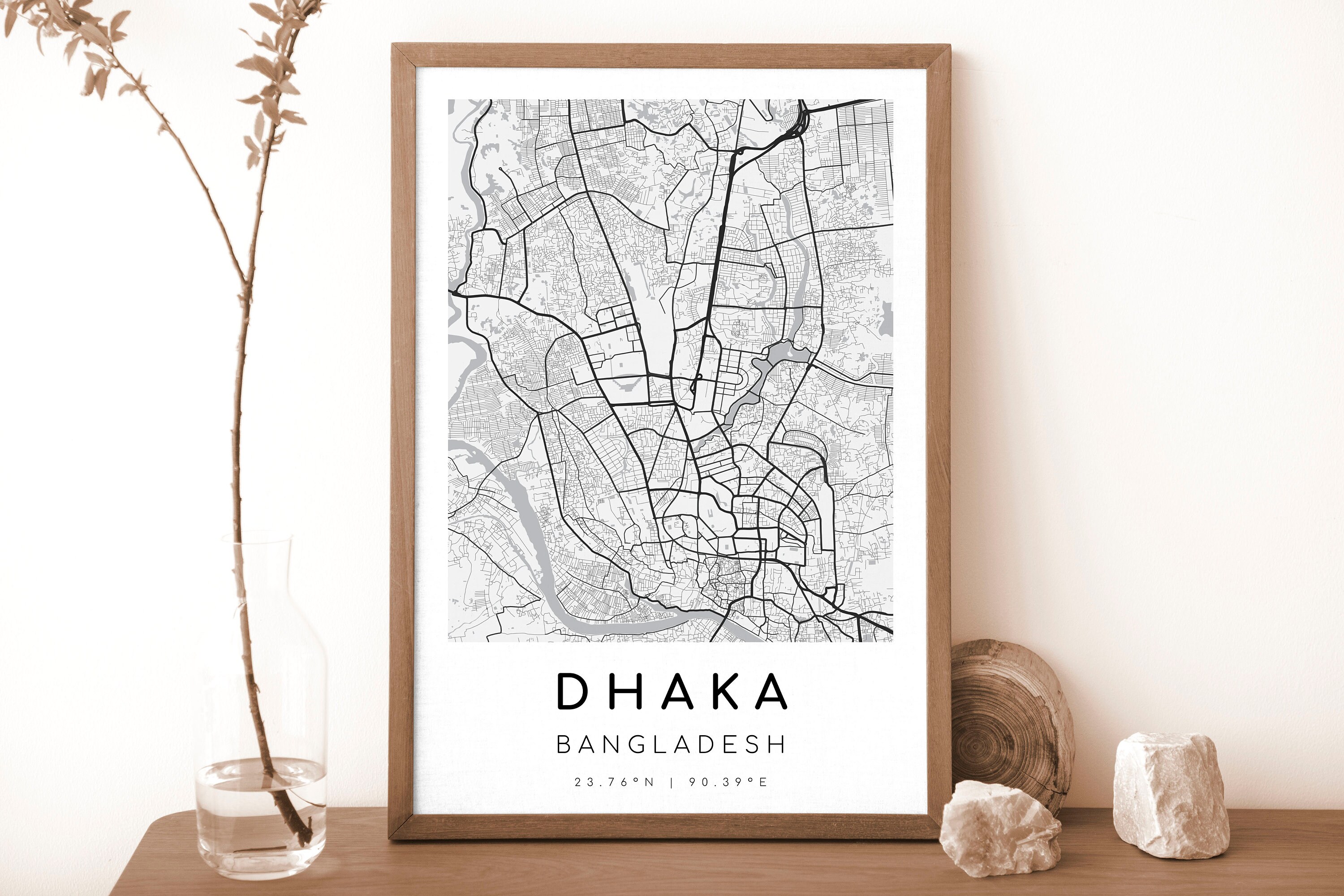 DHAKA Bangladesh Map Print Map of Dhaka Digital Wall Art Dhaka City Map ...