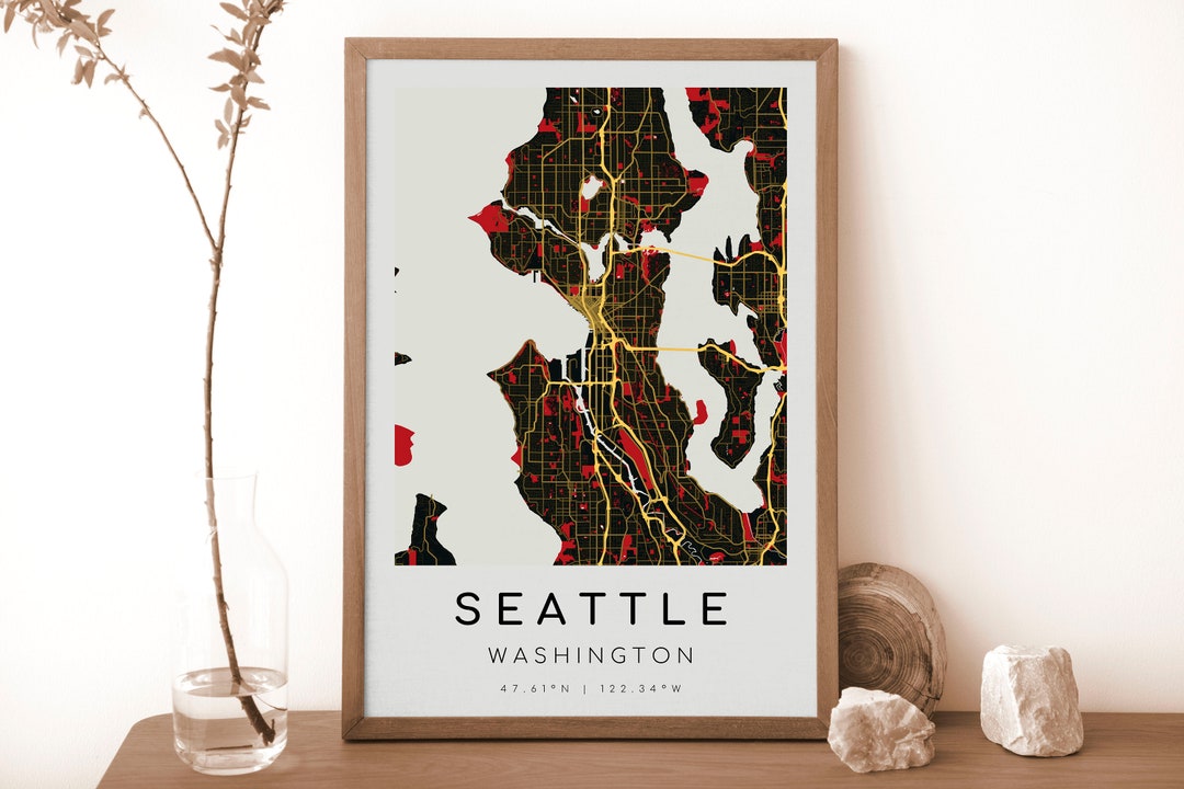 SEATTLE Washington Map Print | Map of Seattle | Digital Wall Art ...