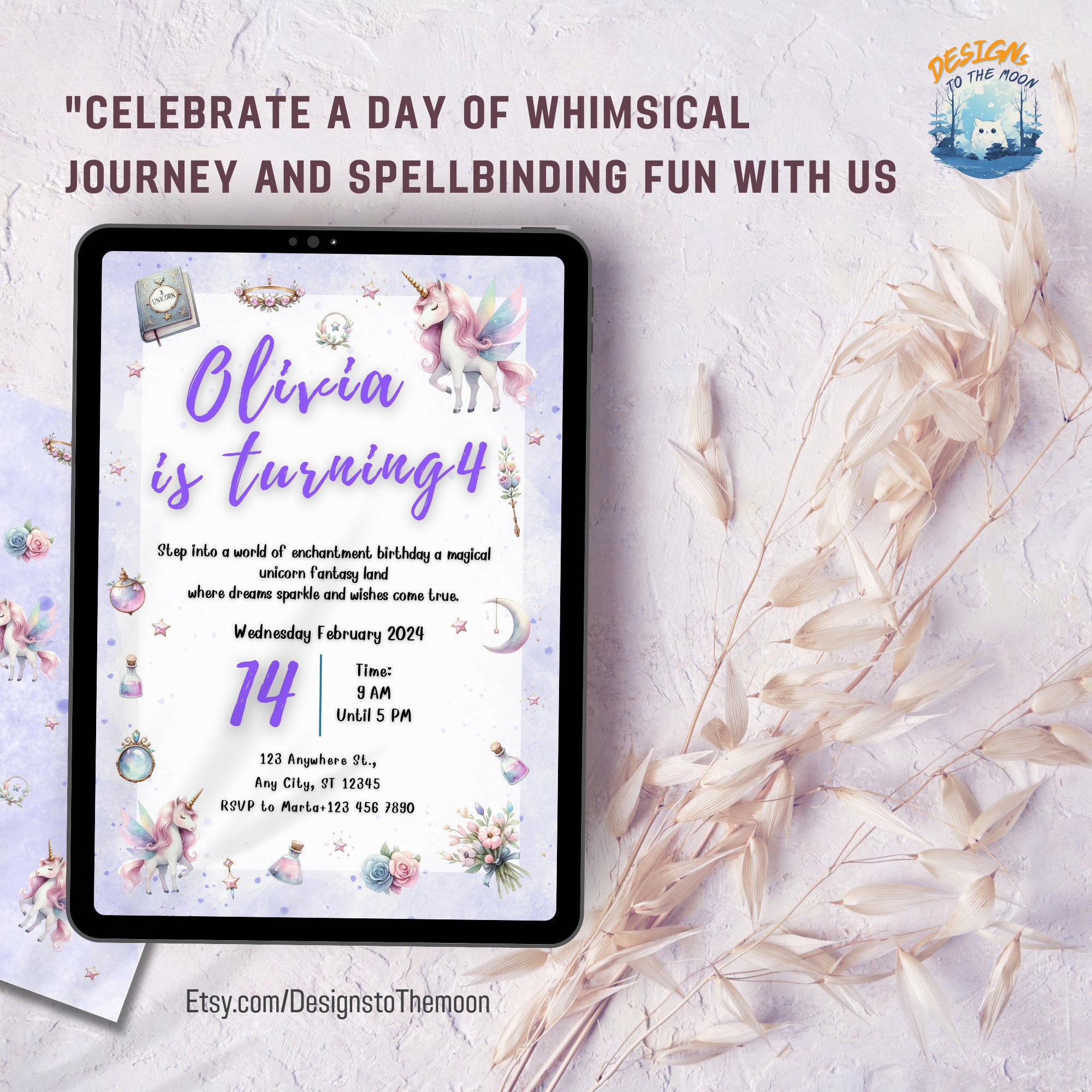 EDITABLE BUNDLE Unicorn Birthday Invitation Canva-editable Template ...