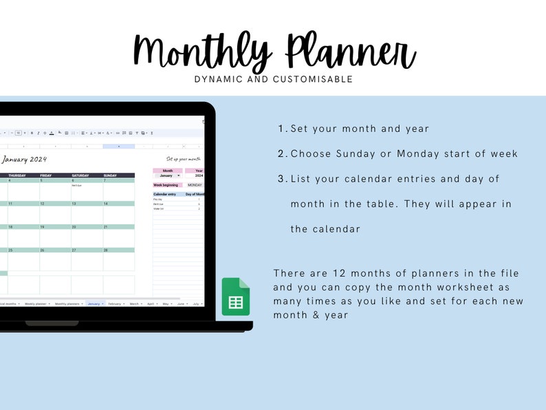 2024 Google Sheets Planning Bundle 2024 Year at a Glance Monthly ...
