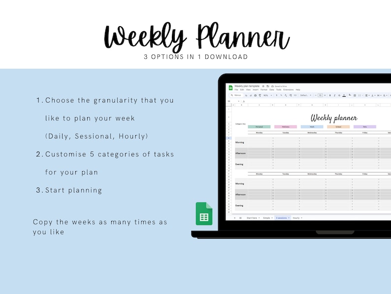 Simple Google Sheets Weekly Planner | Template to Plan Your Week - Etsy