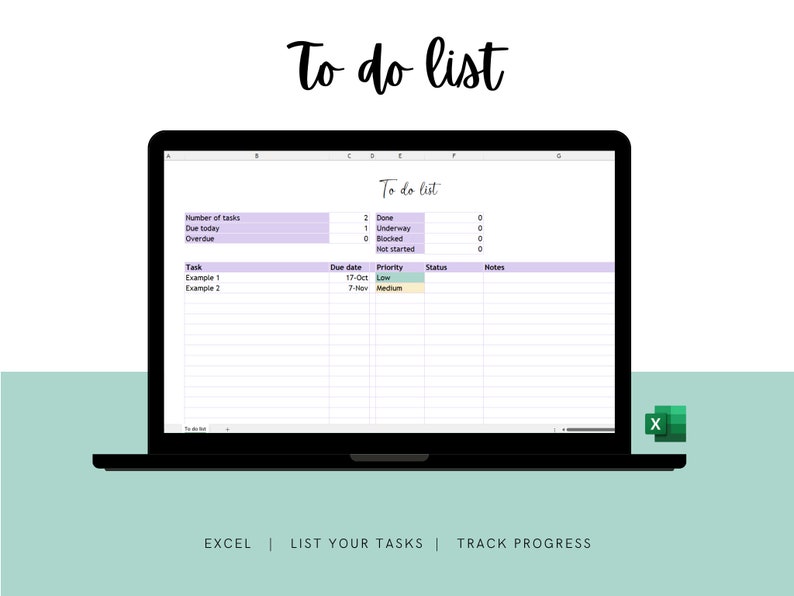 Simple Excel to Do List | Digital to Do List Spreadsheet Template - Etsy