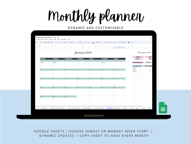 2024 Google Sheets Planning Bundle 2024 Year at a Glance Monthly ...