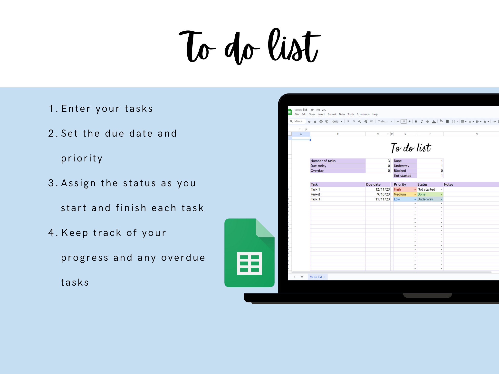 Simple to Do List | Google Sheets to Do List Digital Template - Etsy