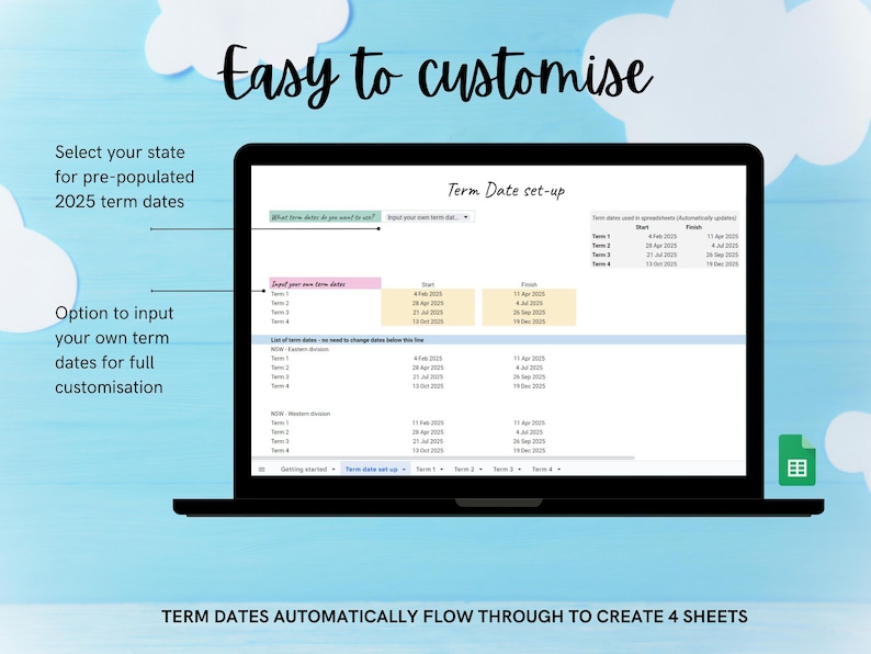2025 School Terms at a Glance Australian School Term Google Sheets ...
