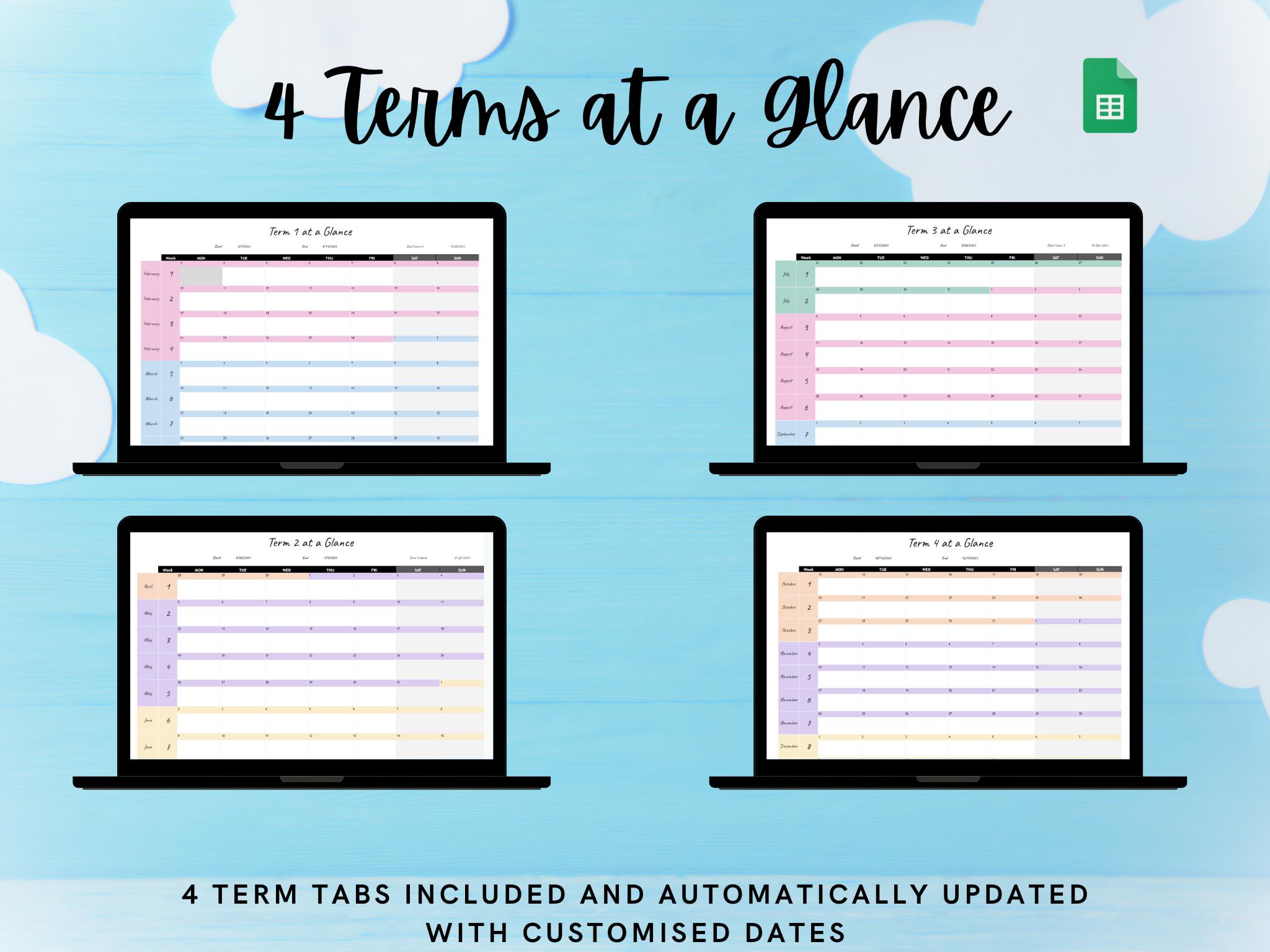 2025 School Terms at a Glance | Australian School Term Google Sheets ...