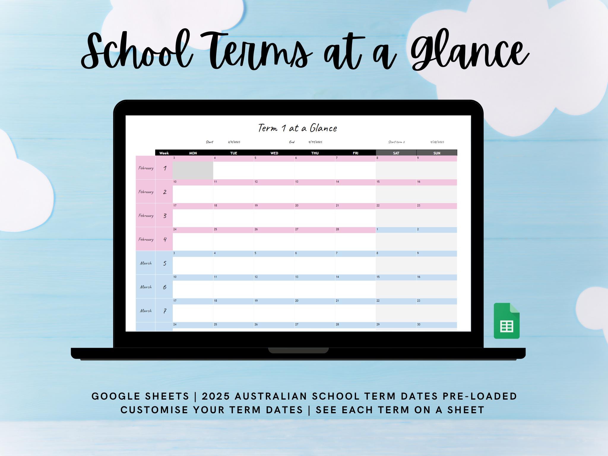 2025 School Terms at a Glance | Australian School Term Google Sheets ...