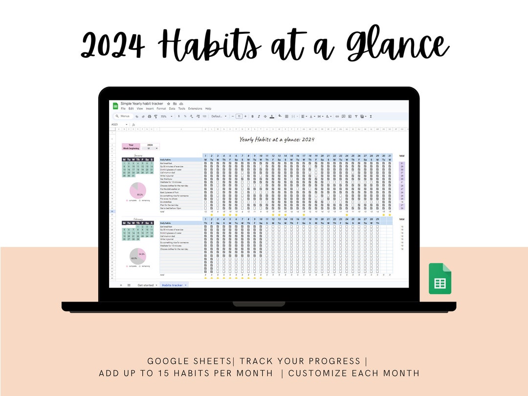 2024 Habit Tracker Annual Habit Tracking Spreadsheet for 2024 at a ...