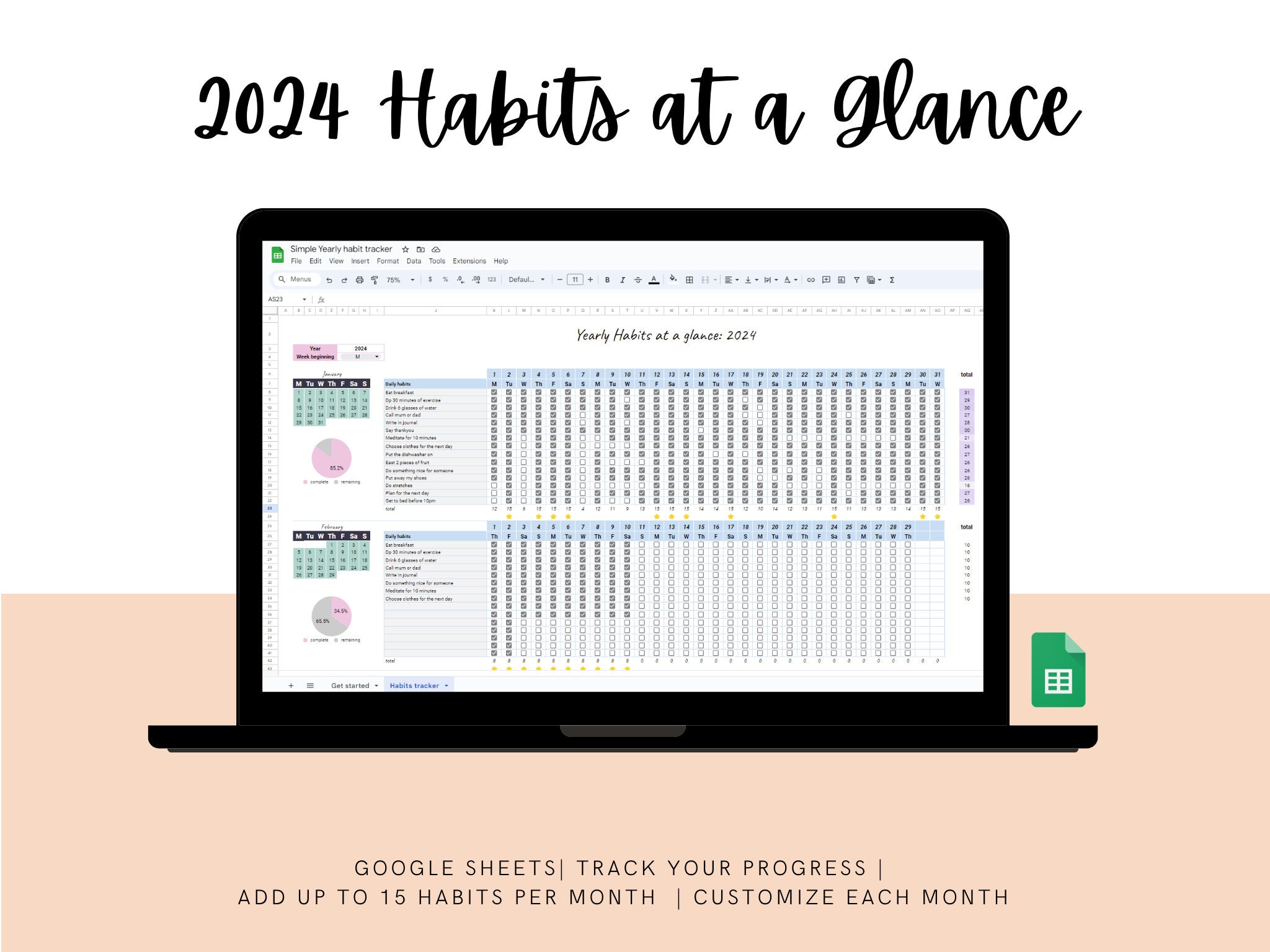 2024 Habit Tracker Annual Habit Tracking Spreadsheet for 2024 at a ...