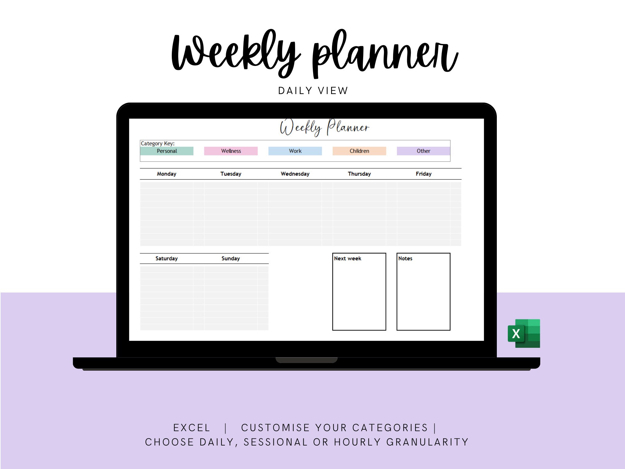 Simple Excel Weekly Planning Template Digital Weekly Planning ...