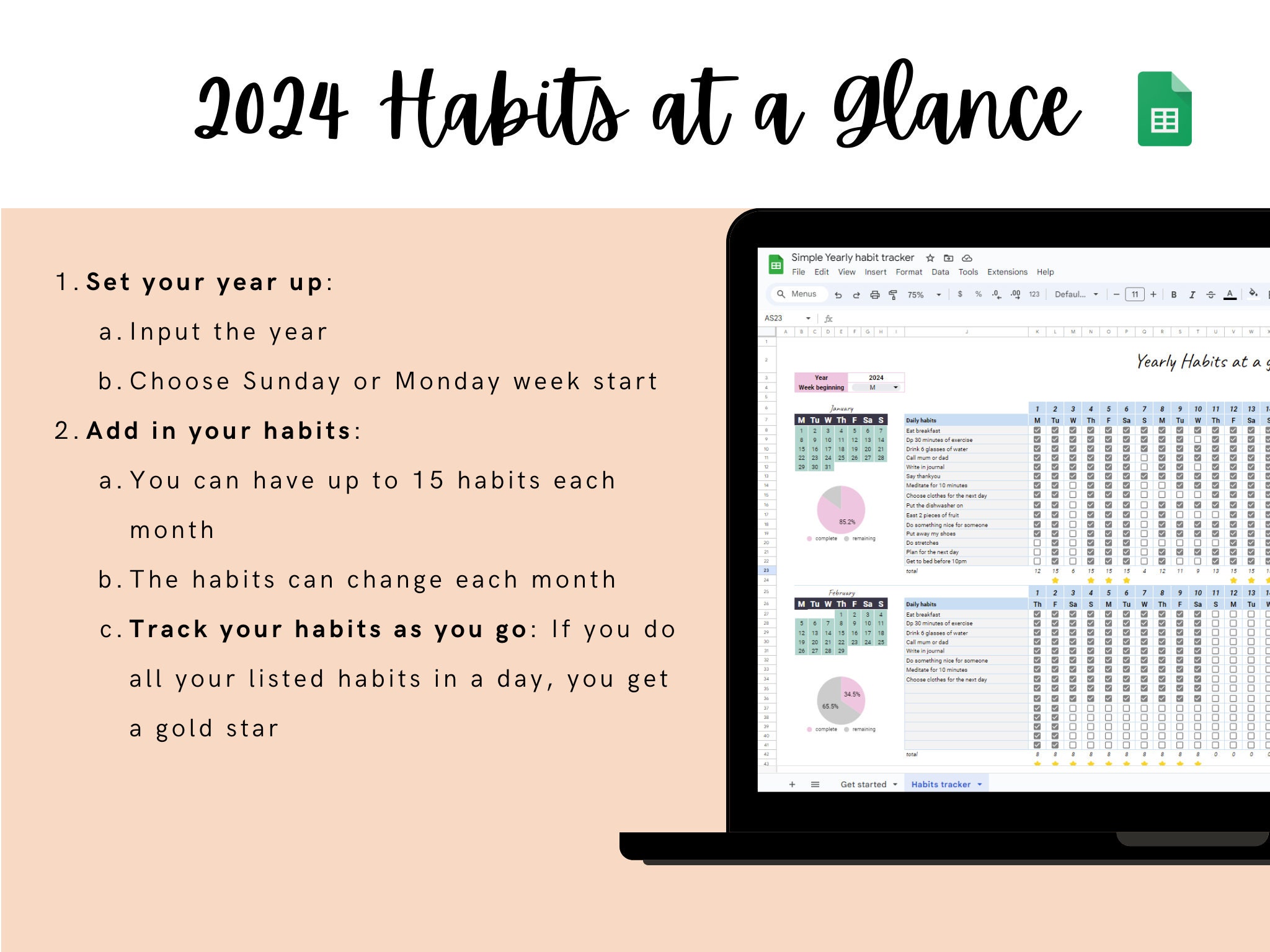 2024 Habit Tracker Annual Habit Tracking Spreadsheet for 2024 at a ...